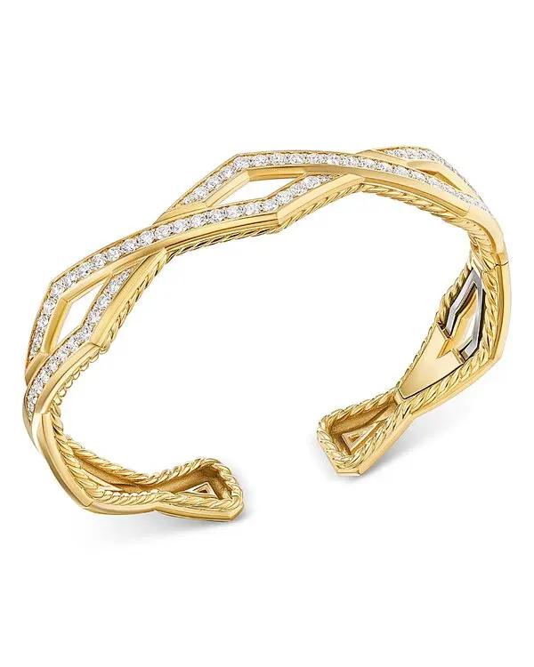 David Yurman Stax Zig Zag Cuff Bracelet In 18k Yellow With Diamonds - Gold