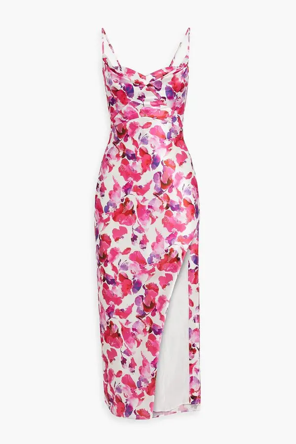 NICHOLAS Name Bella Draped Floral-print Satin-crepe Midi Dress