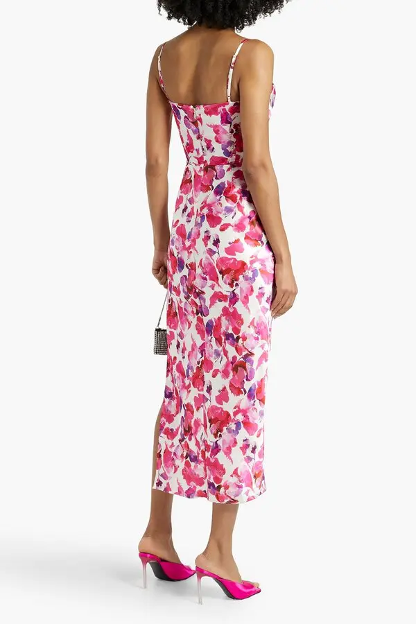 NICHOLAS Name Bella Draped Floral-print Satin-crepe Midi Dress