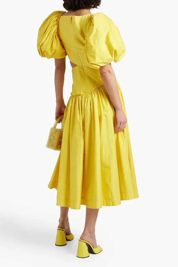 aje yellow cut out dress Aje Cutout Linen-Blend Midi Dress In Yellow - 85% Off