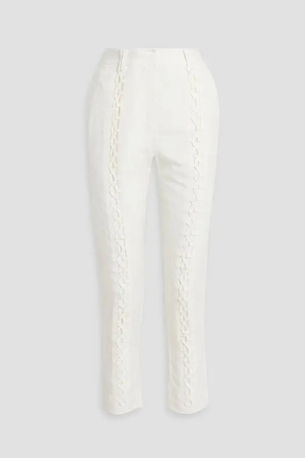 Aje Lace-up Linen-blend Slim-leg Pants - Ivory