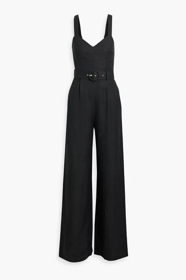 NICHOLAS Belted Linen-blend Jumpsuit - Black