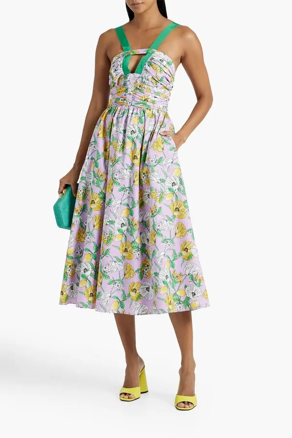 Amur Cutout Floral-Print Cotton-Blend Poplin Midi Dress In Lilac - 80% Off  | Editorialist