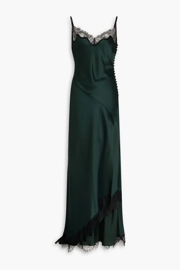 Nicholas Sage Lacetrimmed Satin Maxi Slip Dress In Forest Green - 50% Off |  Editorialist