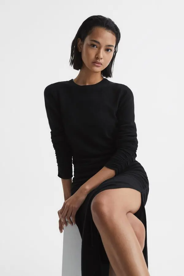 reiss charley ruched midi dress Charlie Knit Midi Dress With Stitching