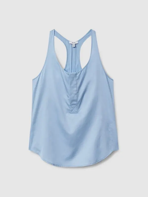 REISS Eira Relaxed Cotton Scoop Neck Tank - Blue