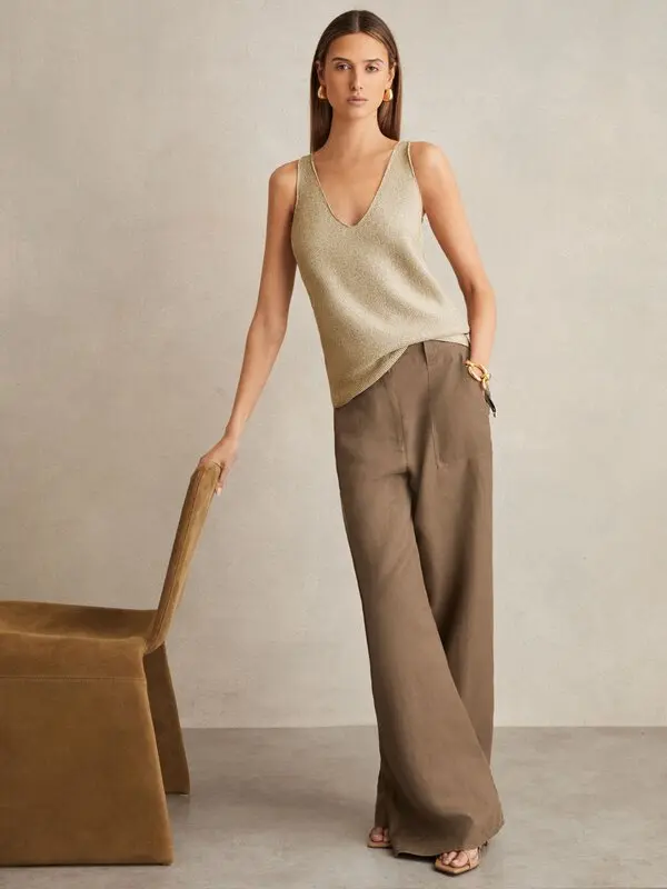 REISS Mika Metallic V-neck Vest