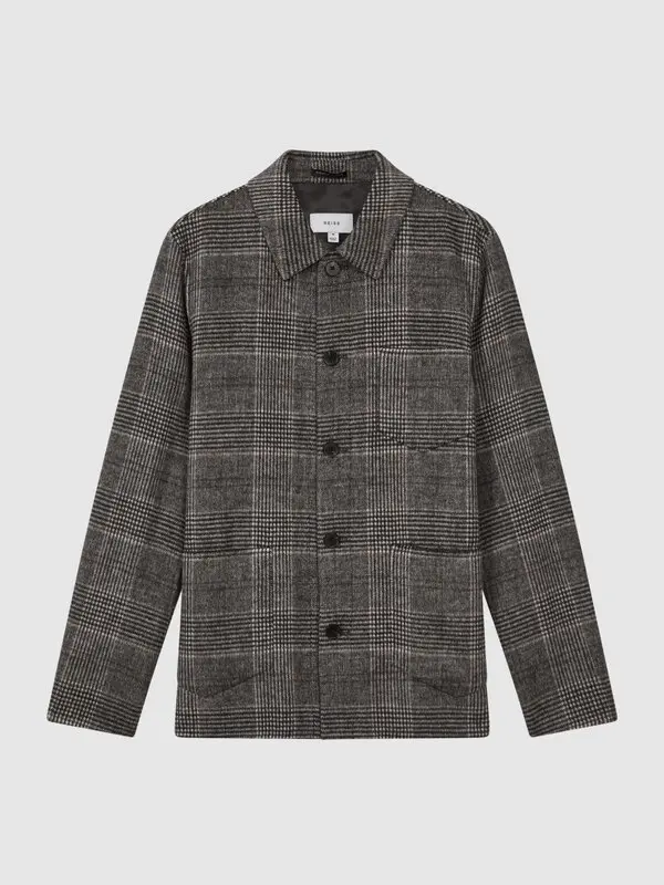 REISS Covert Wool Blend Check Overshirt