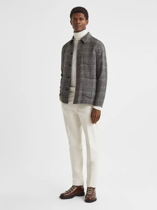 REISS Covert Wool Blend Check Overshirt