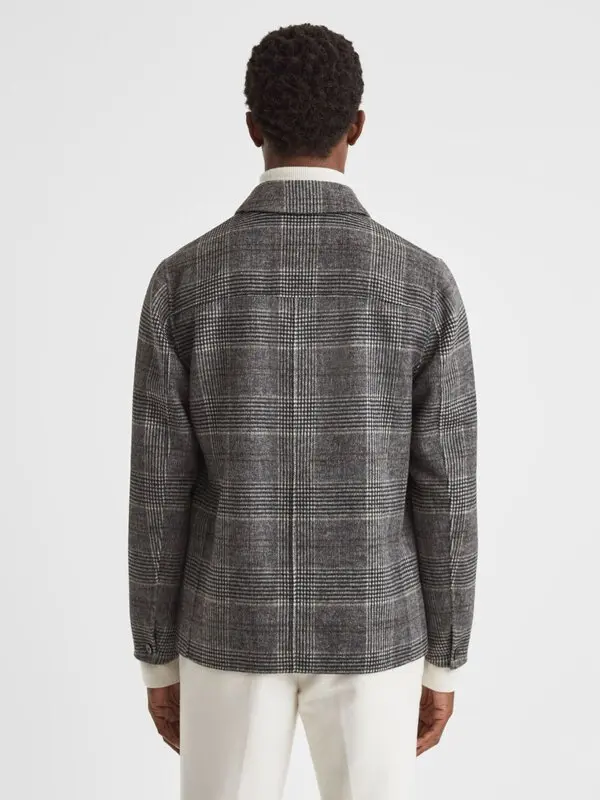 REISS Covert Wool Blend Check Overshirt