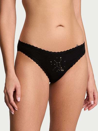 Victoria's Secret Lace Trim Cotton Lace-waist Bikini Panty - Black