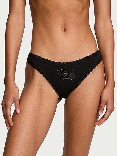 Victoria's Secret Lace Trim Cotton Lace-waist Bikini Panty - Black