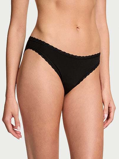 Victoria's Secret Lace Trim Cotton Lace-waist Bikini Panty - Black