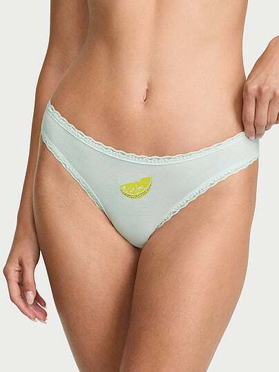 Victoria's Secret Lace Trim Cotton Lace-waist Bikini Panty - Blue