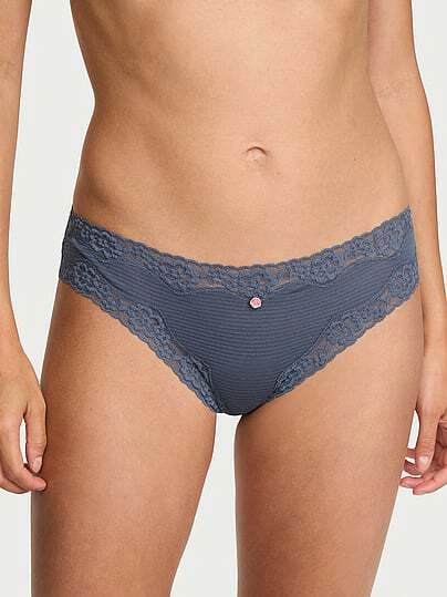 Victoria's Secret Lace Trim Cotton Lace-waist Bikini Panty - Blue