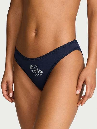 Victoria's Secret Lace Trim Cotton Lace-waist Bikini Panty - Blue