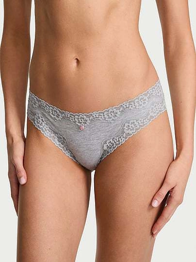 Victoria's Secret Lace Trim Cotton Lace-waist Bikini Panty - Grey