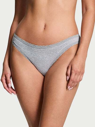 Victoria's Secret Lace Trim Cotton Lace-waist Bikini Panty - Grey