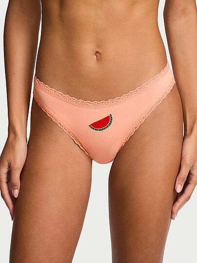 Victoria's Secret Lace Trim Cotton Lace-waist Bikini Panty - Multicolored
