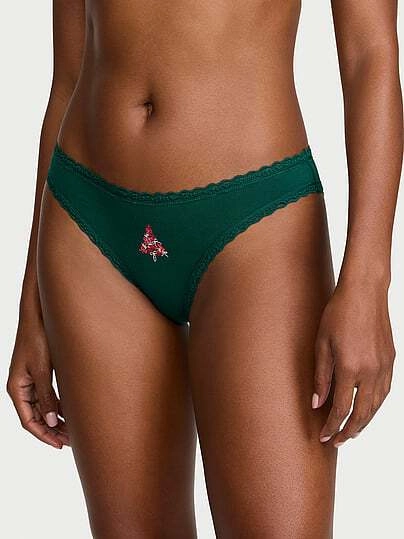 Victoria's Secret Lace Trim Cotton Lace-waist Bikini Panty - Multicolored