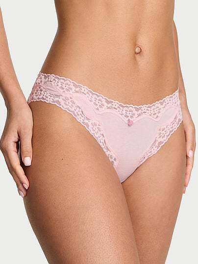 Victoria's Secret Lace Trim Cotton Lace-waist Bikini Panty - Pink