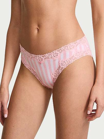Victoria's Secret Lace Trim Cotton Lace-waist Bikini Panty - Print
