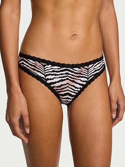 Victoria's Secret Lace Trim Cotton Lace-waist Bikini Panty - Print