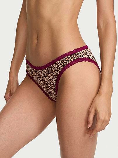 Victoria's Secret Lace Trim Cotton Lace-waist Bikini Panty - Print