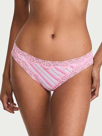 Victoria's Secret Lace Trim Cotton Lace-waist Bikini Panty - Print