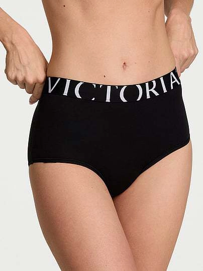Victoria's Secret Cotton Shine Logo Modern Brief Panty - Black