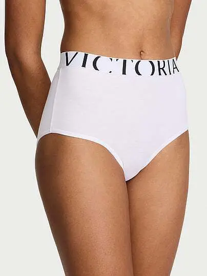 Victoria's Secret Cotton Exploded Logo Modern Brief Panty - White,ivory