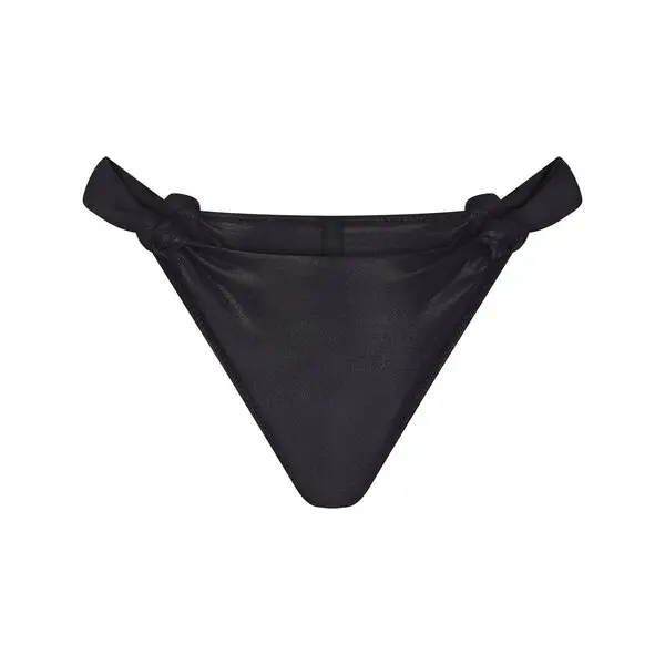 Skims Liquid Shine Swim Knotted Cheeky Tanga Bottom - Onyx