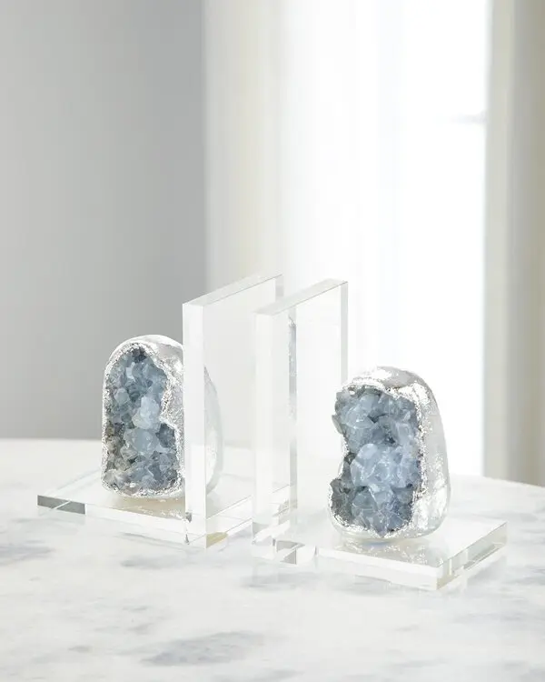 JOHN-RICHARD COLLECTION Silver Geode Bookends, Set Of 2 - Blue