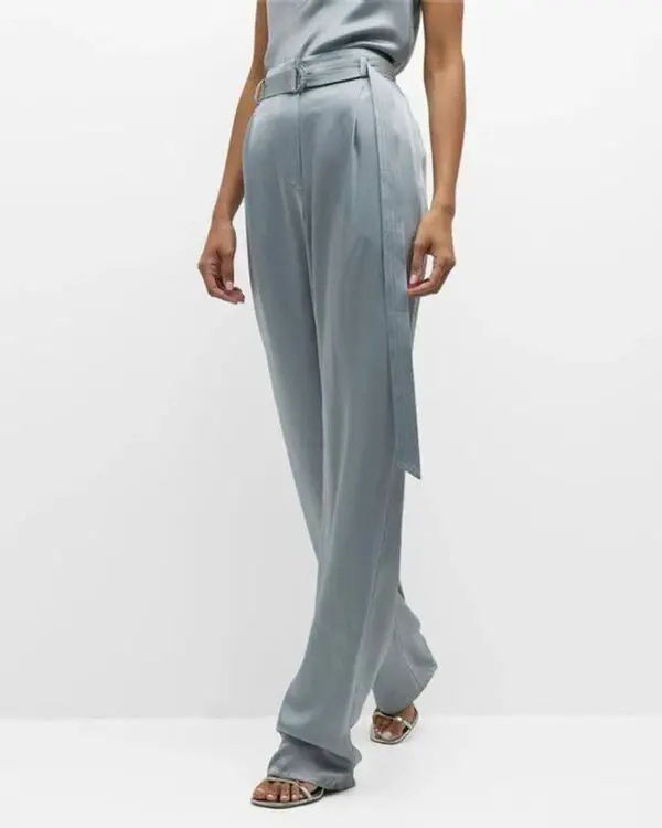 Lapointe High-rise Belted Pleated Straight-leg Doubleface Satin Pants