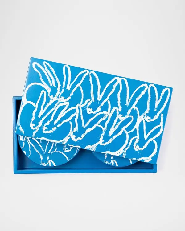 HUNT SLONEM Blue Bunny Lacquer Coaster Box Set 6 Coasters - Multi