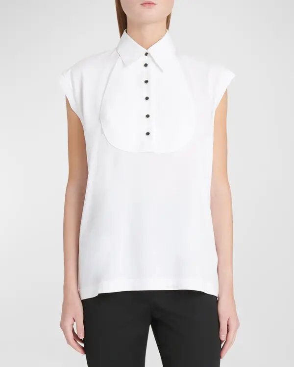 Dolce & Gabbana Piquet-bib Cap-sleeve Collared Shirt