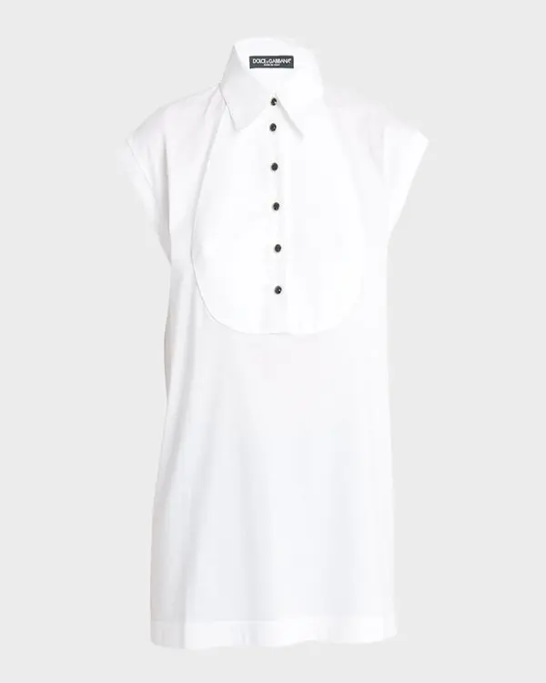 Dolce & Gabbana Piquet-bib Cap-sleeve Collared Shirt