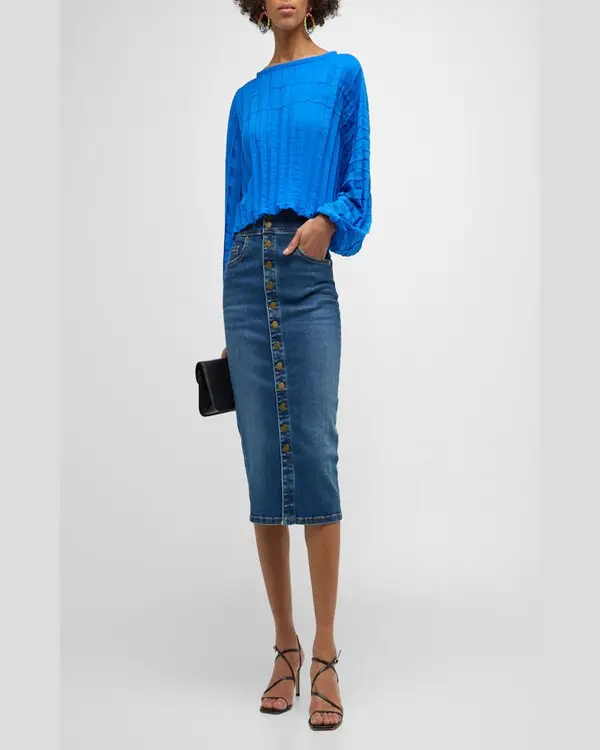 Ramy Brook Karter Denim Midi Skirt - Medium Wash