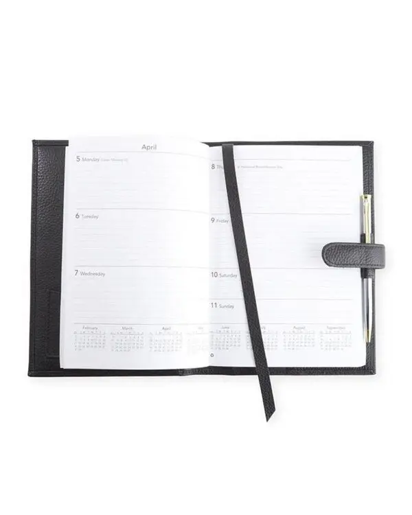 ROYCE NEW YORK Monogrammed Executive Weekly Leather Calendar Planner, Personalized - Black