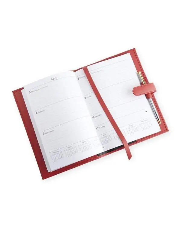 ROYCE NEW YORK Monogrammed Executive Weekly Leather Calendar Planner, Personalized - Red