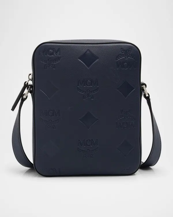Mcm Klassik Monogram Embossed Leather Crossbody Bag - Navy Blazer
