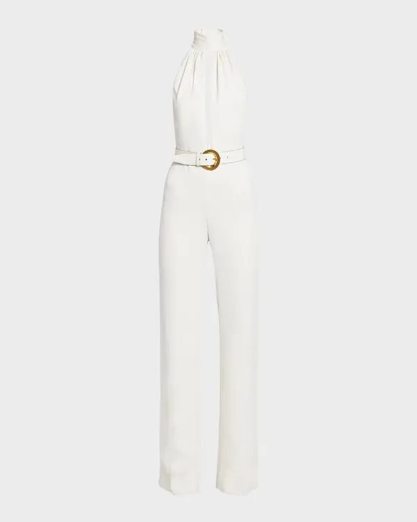 TOM FORD Stretch Sable Belted Jumpsuit - Ecru