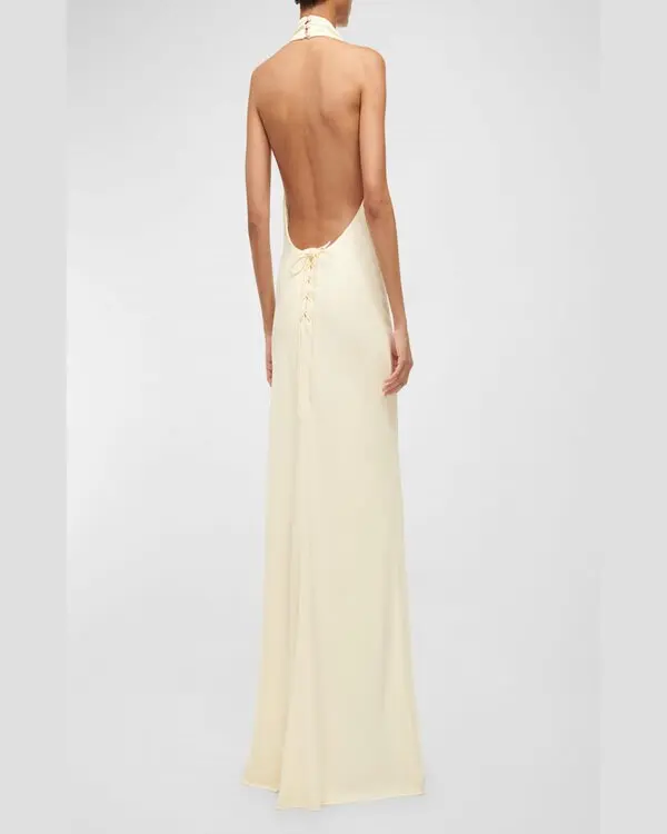 satin halter neck long dress Anabelle Halter Neck Lace Maxi Dress - Black