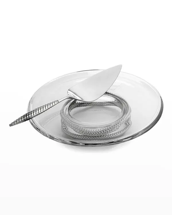 NAMBE Braid Glass Cake Platter - Silver And Clear