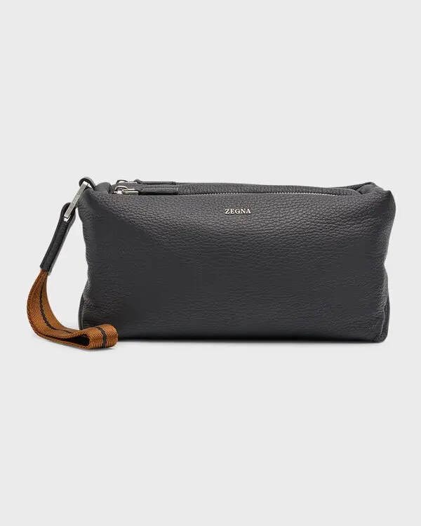 Zegna Deerskin Double-zip Pouch - Blk Sld