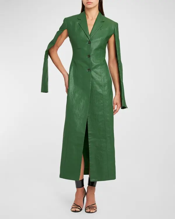 FERRAGAMO Coated Linen Single-breasted Long Coat