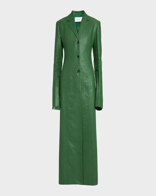 FERRAGAMO Coated Linen Single-breasted Long Coat