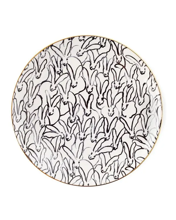 HUNT SLONEM Rabbit Run Salad Plate With Gold Rim - White Multi