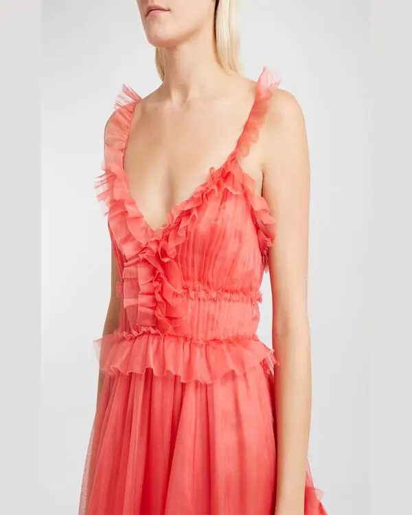 Ulla Johnson Margaux Frill-Strap Ruffled Silk Gown - Desert Rose |  Editorialist