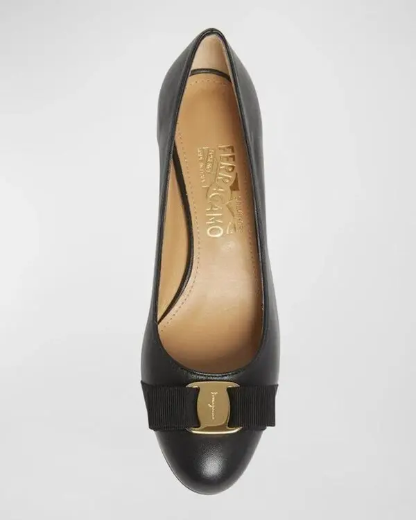 FERRAGAMO Vara Leather Low Pumps - Black